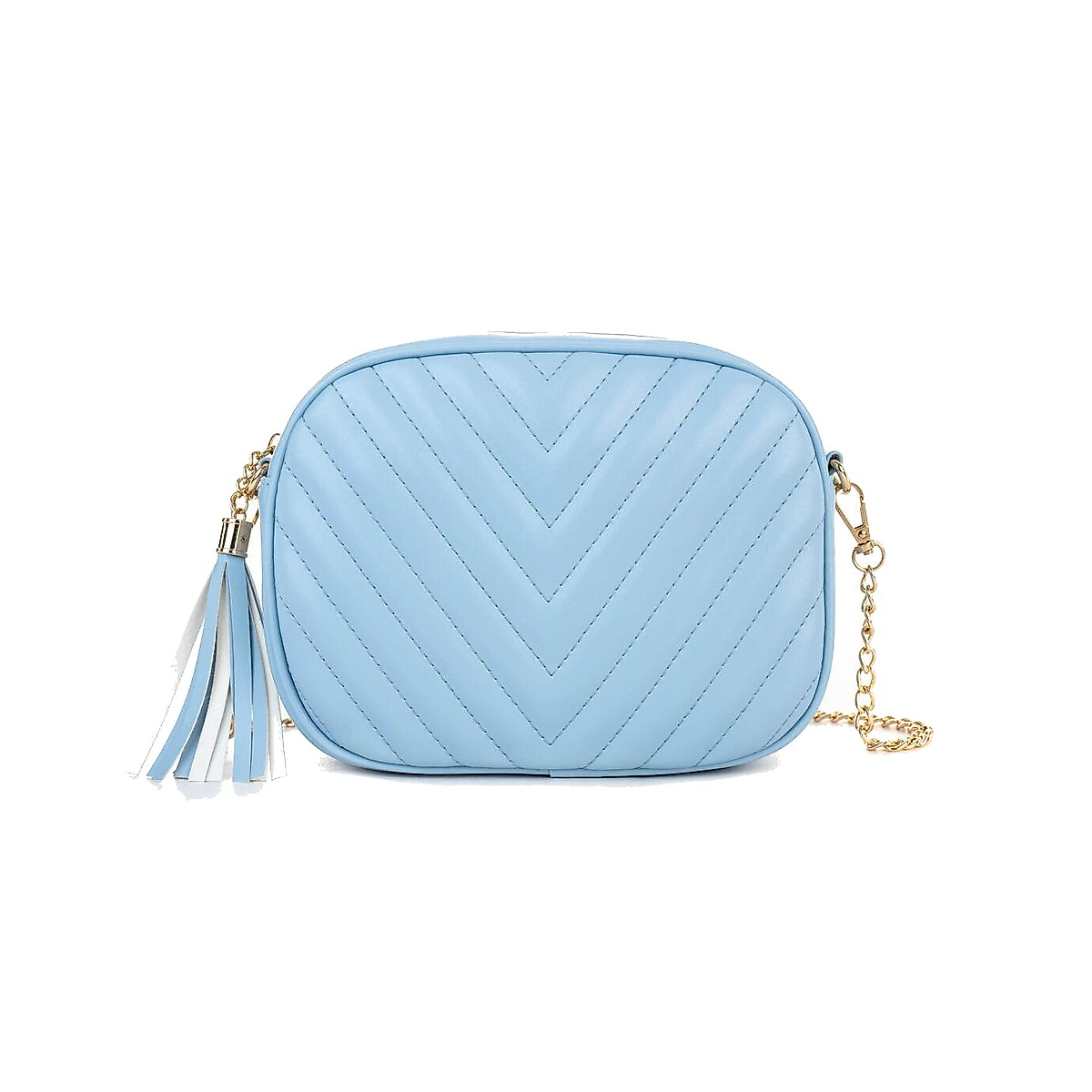 H HANBELLA - A FASHION TRENDY COLLECTION. FOREVER. - Girls Small Crossbody Camera Bag with Chain Strap and Tassel Light Blue