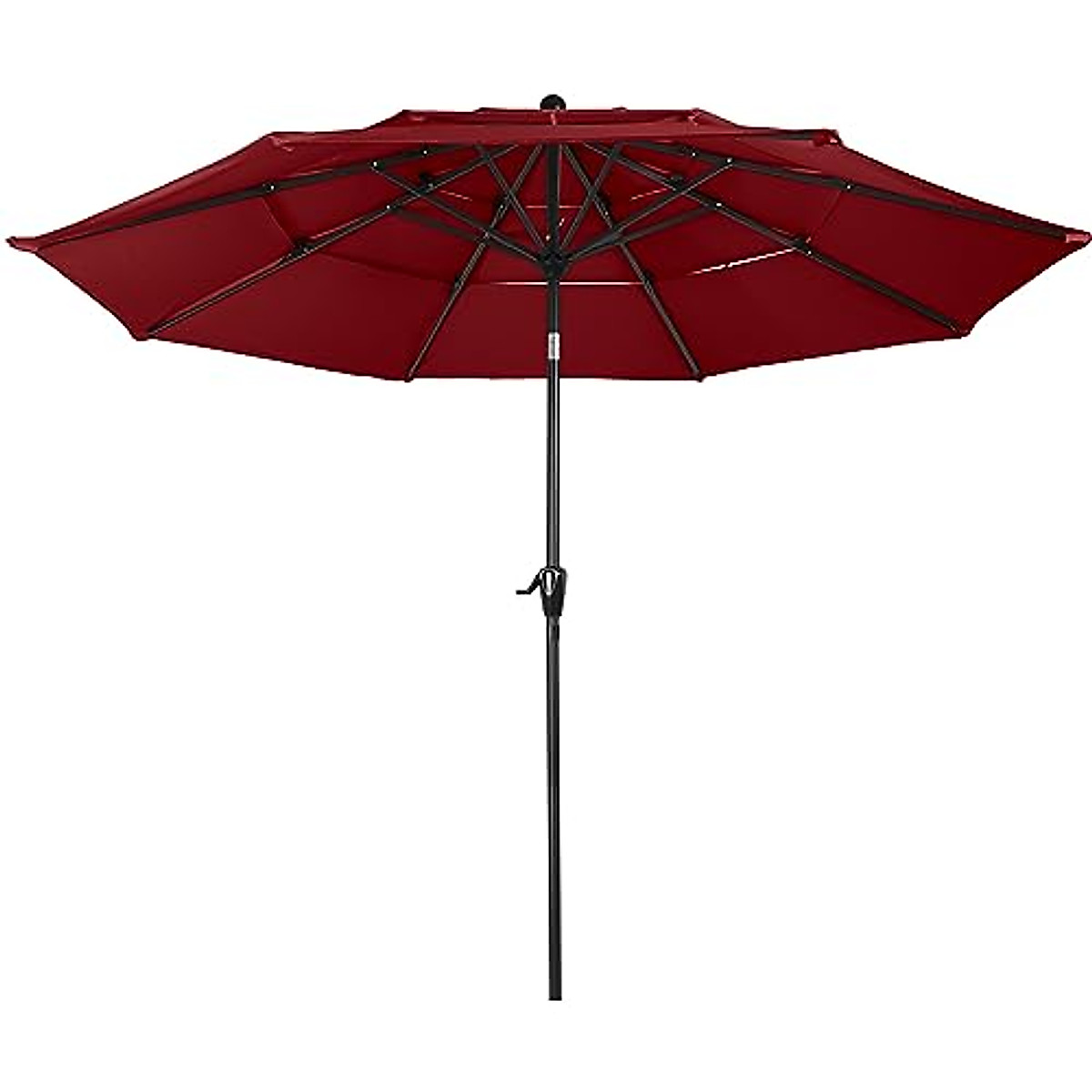 Pure Garden 10 ft Patio Umbrella - 3-Tiered Sunshade with Push Button Tilt and Easy-Open Crank - Outdoor Umbrella for Deck, Yard, or Pool (Red)