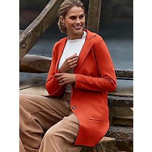 MEROKEETY Women's Casual Knit Blazer Jacket Button Down Elegant Work Office Coatigan Sweater for Fall Winter, Orange, Medium