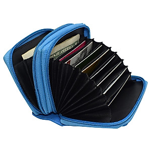 MARSHAL Genuine Leather RFID Identity Protected Double Zippered Accordion Wallet (Baby Blue)