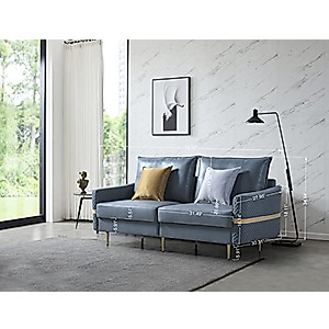 LCH 73.22" Loveseat, Mid Century Modern Love Seats Furniture with 2 Pillows, Heavy Duty Sleeper Sofa for Small Spaces, Living Room, Apartment,Soft Couch Easy to Install(Blue)