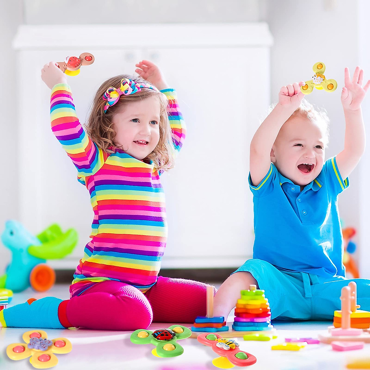 Harrycle 6 Pieces Suction Cup Spinner Toy Sea Theme Sensory Bath Spinner Toys Bear Butterfly Suction Toys for Birthday Learning Game and Party Supplies (Novelty Style)