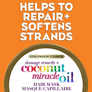 OGX Extra Strength Damage Remedy + Coconut Miracle Oil Hair Mask, Extra Hydrating & Softening Anti-Frizz Treatment to Help Repair Hair, Paraben-Free, Sulfated-Surfactants Free, 6 oz