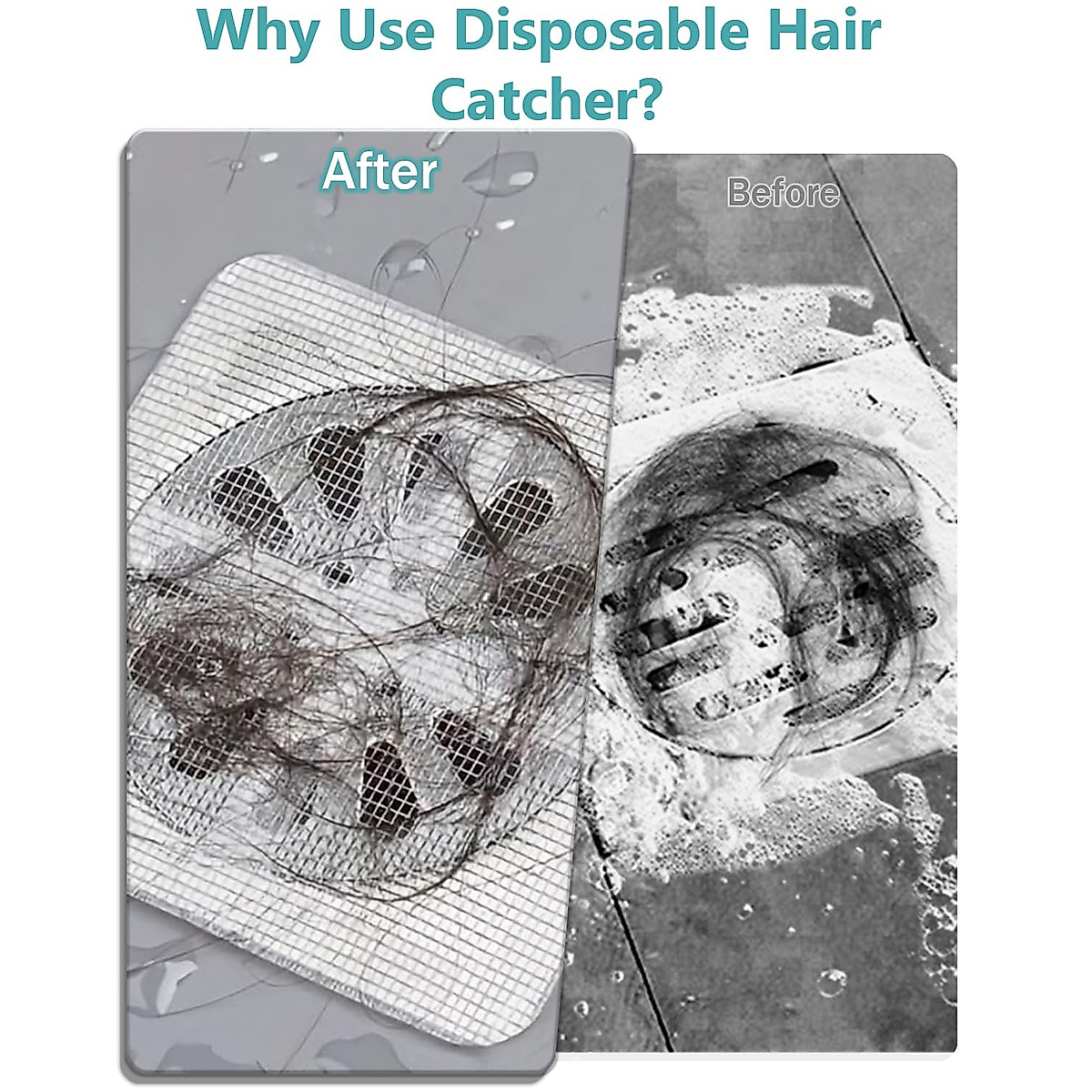 Yempum Disposable Shower Drain Hair Catcher 50 Pack Square Disposable Drain Hair Catcher Drain Covers Bathroom Laundry Bathtub Kitchen Sink Floor Drain Sticker for Human & Pet Hair 4" X 4"