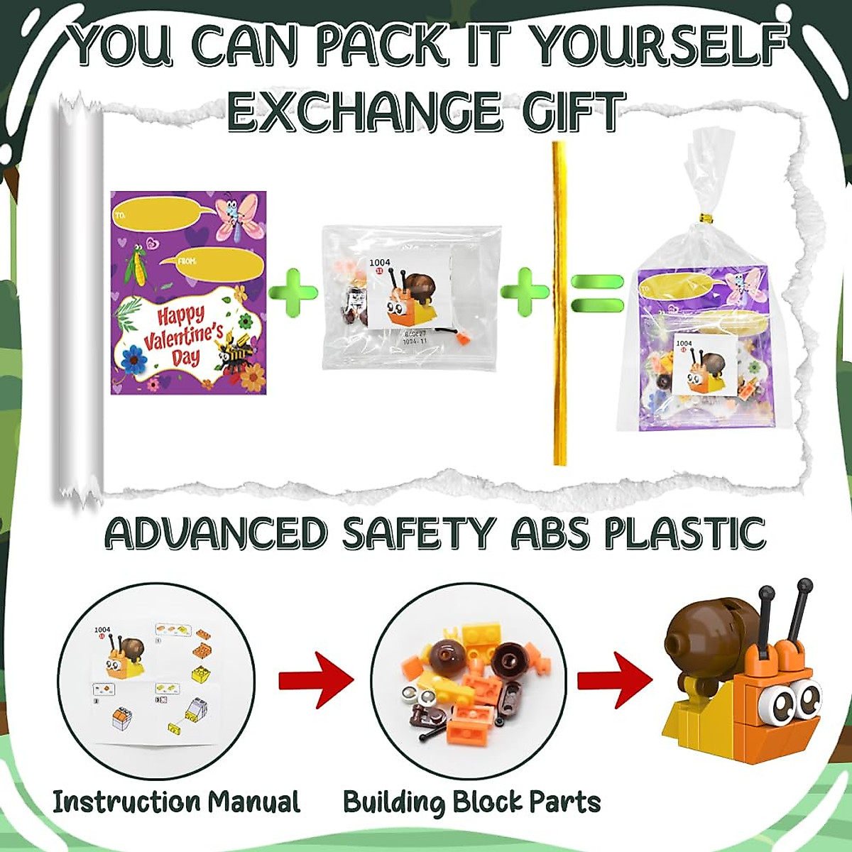 Valentines Day Cards for Kids Classroom, 24 Packs Animals and Insects Building Blocks with Valentines Day Cards for Kids Valentines Gifts Exchange, Valentine Party Favor, Classroom Exchange Prize