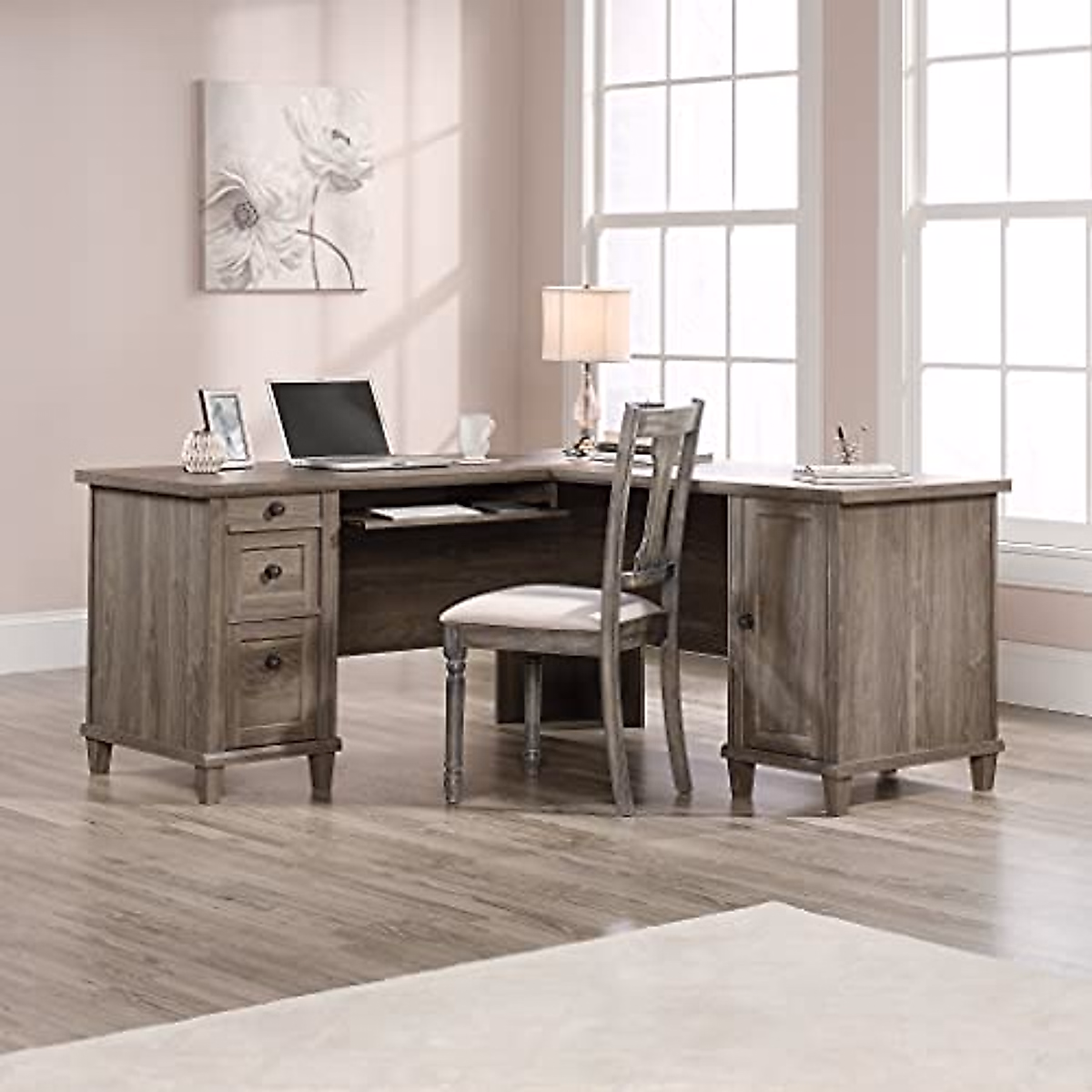 Sauder Hammond L-Desk, L: 65.12" x W: 65.12" x H: 30.0", Emery Oak Finish