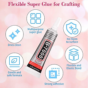 B7000 Jewelry Glue for Rhinestones, Cridoz 10Pack Super Craft Glue with Precision Tip Multi Function Clear Glue Fabric Adhesive for Cloth Stone Metal Platic Clay Bead Jewelry Making
