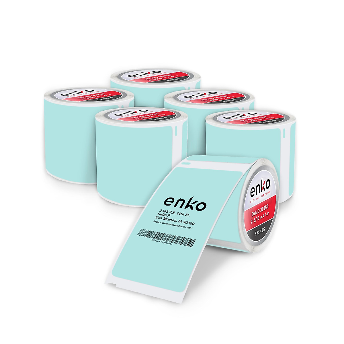 enKo [6 Rolls, 1800 Direct Thermal Labels] Blue Turquoise Compatible Colored for Dymo Labels 30256 - Stickers Label (2-5/16 x 4") Use with Dymo, Rollo Thermal Printer as Shipping & Mailing Labels