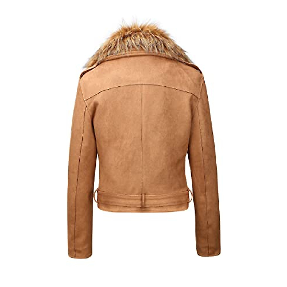 Bellivera Women's Faux Leather Suede Short Jacket Motocycle Sherpa-Lined Coat with Removable Fur Collar 8830 Brown L