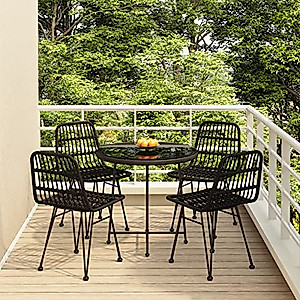 Camerina 5 Piece Patio Dining Set Patio Table and Chairs Set Outdoor Patio Dining Set Outdoor Patio Furniture Patio Set Black Poly Rattan 3157844