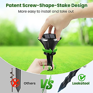 Lookatool Solar Mole Repellent Ultrasonic, Gopher Repeller with LED Night Light, Vole Deterrent Outdoor Waterproof, Snake Chipmunk Sonic Spike Stakes in Yard, Lawn, Garden, 4 Pack, Black