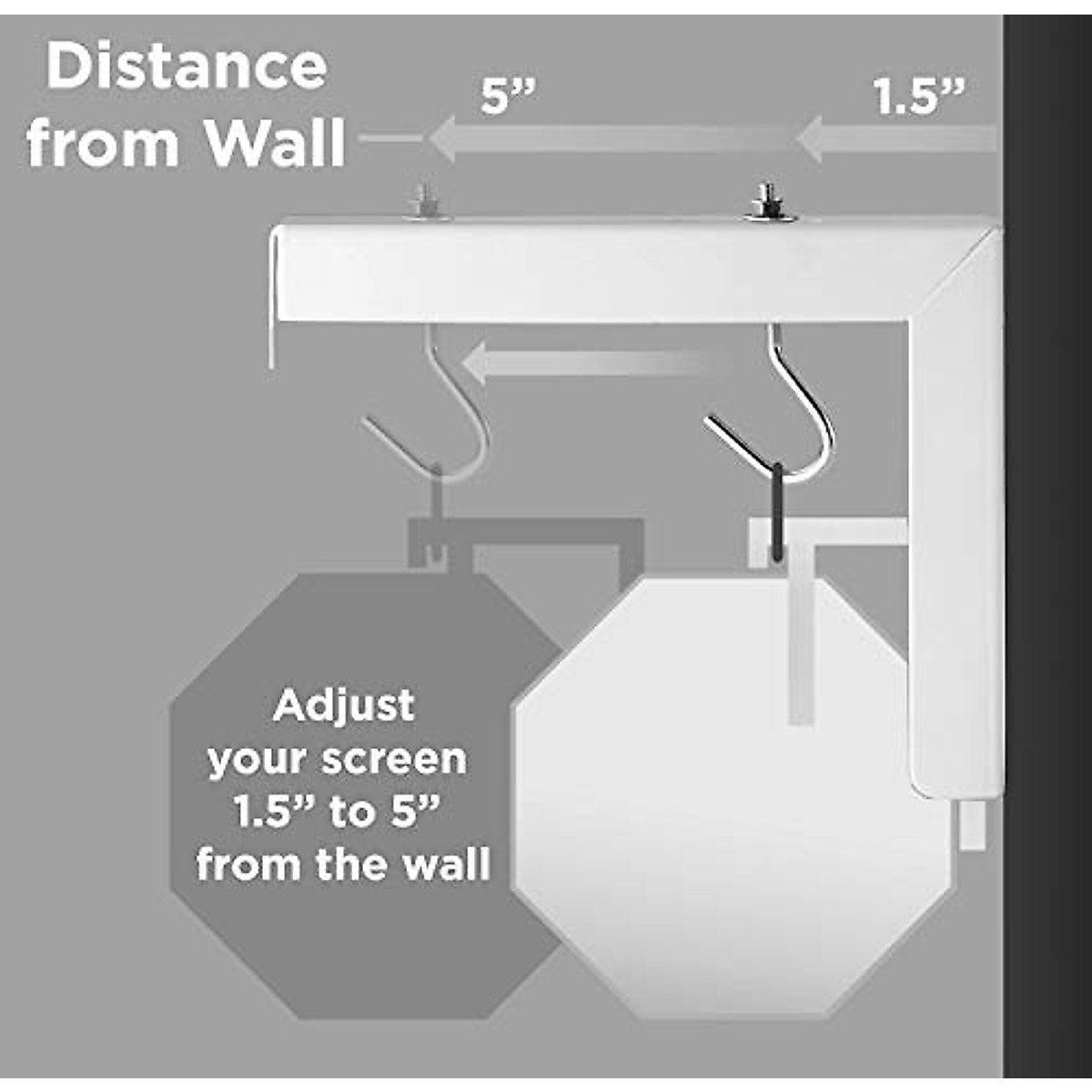 Mount-It! Projector Screen Wall Mount L-Brackets - Wall Hanging Bracket For Home Projector and Movie Screens, 6 inch Adjustable Mounting Hooks for Projection Screen, 1 Pair, White, 66 Lb Capacity Each