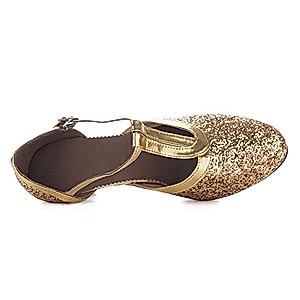 DKZSYIM Women's Latin Dance Shoes Ballroom Performance Dance Shoes Model KM838, Gold, 9 B(M) US