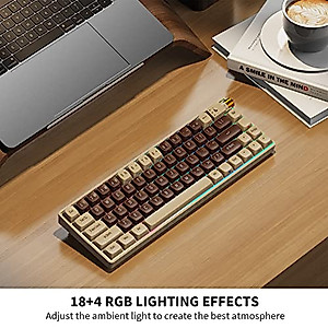 ROYALAXE R68 TKL Mechanical Keyboard, Upgraded TTC Gold Pink Switches, Hot Swappable Wired/Bluetooth 5.0/2.4G Wireless Keyboard with RGB Light for Windows & Mac, PBT Keycaps, Lava Brown