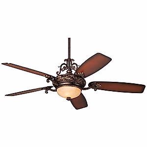 Casa Vieja 56" Casa Esperanza Vintage Indoor Ceiling Fan with Light LED Remote Control Dimmable Antique Bronze Gold Shaded Teak Blades for House Bedroom Living Room Home Kitchen Dining Office