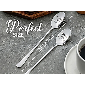 INNObeta Bee Gifts for Women, Engraved Ice Cream Spoons, 2 Pcs Stainless Steel Coffee Spoon, Queen Bee