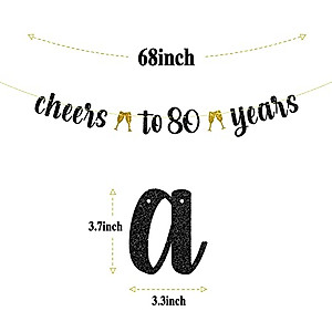 Glitter Cheers to 80 Years Banner, 80th Birthday Decorations for Men or Women, 80th Birthday Banner, 80th Birthday Garlands Bunting Decor
