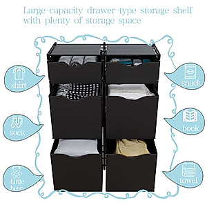 Dttwacoyh Closet Organizers and Storage Shelf Unit with 6 Storage Bins,Stackable Cube Storage Organizer,Drawer Organizers for Clothing,Book,Livingroom(Black)
