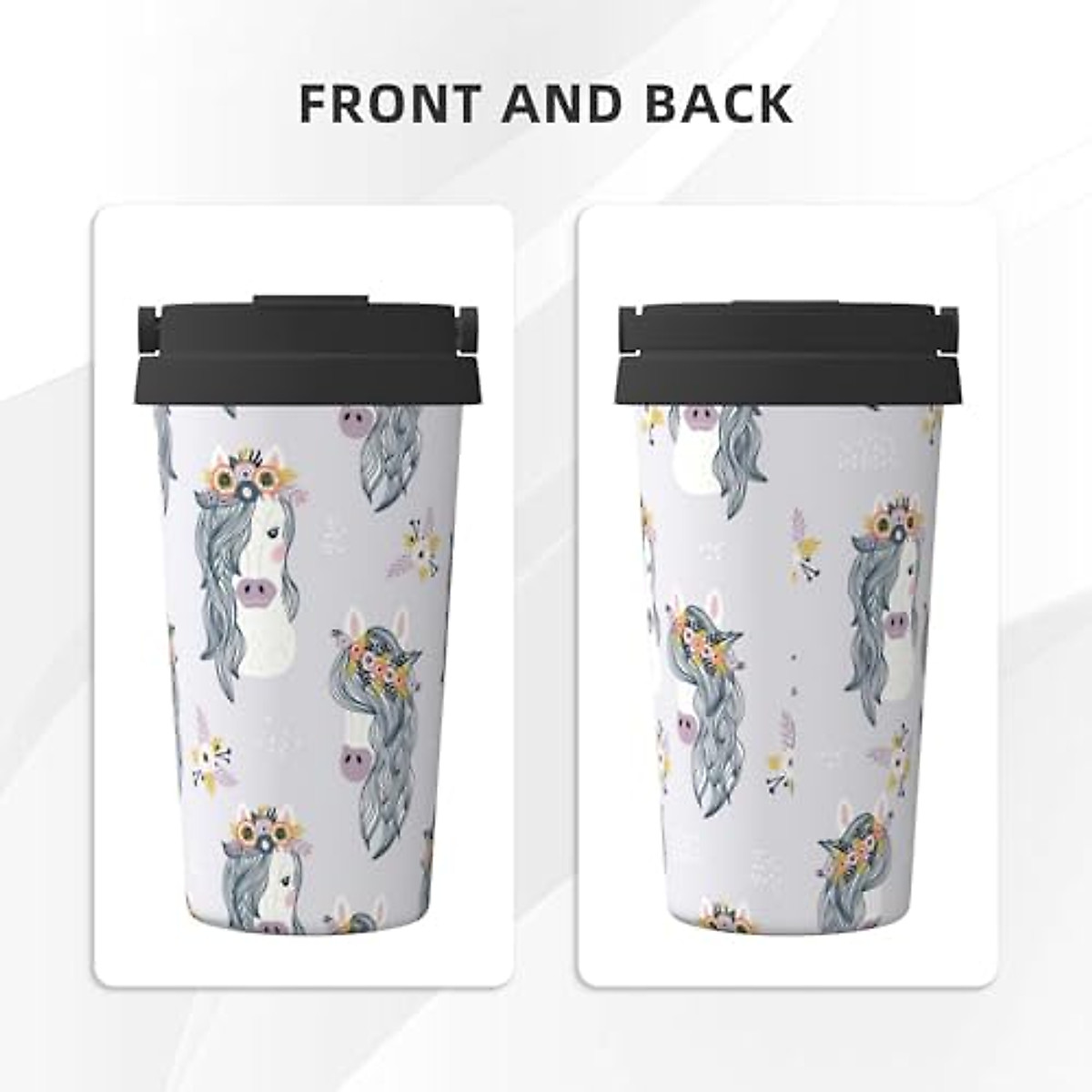 WANGXUEE Adorable Horses Print 500ml Stainless Steel Travel Tumbler Double Wall Vacuum Insulated Coffee Mug