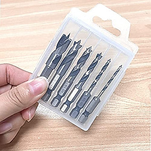 Bestgle 6 Pcs Brad Point Drill Bits(3/8", 5/16", 1/4", 3/16", 1/8", 3/32"), 1/4 Inch Hex Shank HSS Spiral Twist Wood Drill Bit Set for Soft, Hard, Veneered, Laminated Wood MDF Acrylic Woodworking Tool