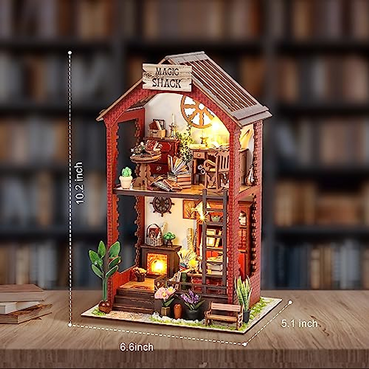 GuDoQi DIY Book Nook Kit, DIY Dollhouse Wood Bookend, Booknook Bookshelf Insert, DIY Miniature Dollhouse Kit, Bookends Model Build for Adult, Gift for Birthday Christmas' Day, Magic Shack