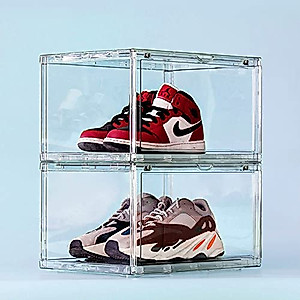 INSHA Shoe Box, 3 Pack Clear Shoe Boxes Stackable Shoe Organizers with Clear Door for SneakersPlastic Shoe Storage for US Size 12, 14.2 x 11 x 8.7 Inches