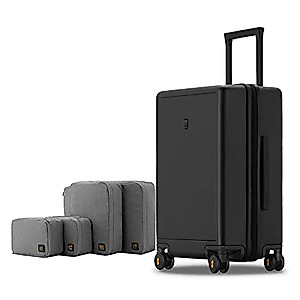 LEVEL8 Elegance Checked Luggage, 24 Inch Hardside Suitcase, Lightweight PC Matte Hardshell with TSA Lock, Spinner Wheels - Black