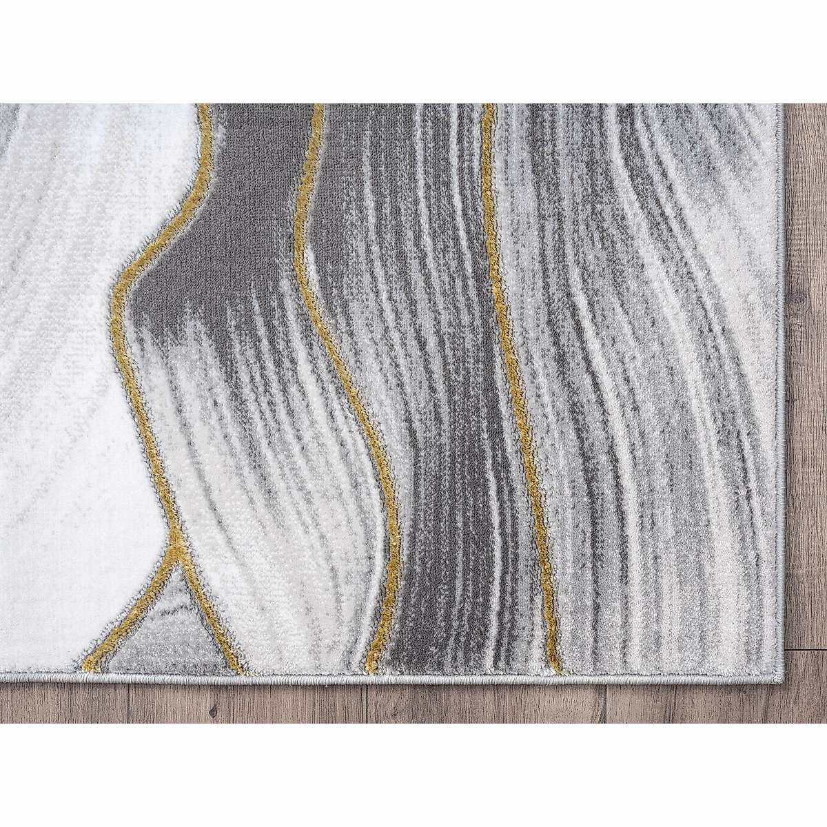 Abani Grey & Gold Metallic Contemporary Ribbon Area Rug, 5'3"x7'6" (5x8) Rugs Swirl Design Neutral Non-Shed Bedroom Rug