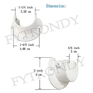 FYTRONDY White Edition Stainless Steel Closet Rod Bracket, U-Shaped Open Type Socket Bracket, Wardrobe Bracket, Shower Curtain Rod Pole End Supports Sockets Flange (1-1/4 INCH, 4 Pack)