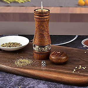 Funly mee 2 Pack Farmhouse Manual Wood Salt and Pepper Grinder Mills Sets, Refillable Mill Sets with Clear Acrylic Window - 6.5 In (6.5 inch Brown)