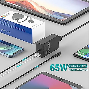 65W Surface Pro Laptop Charger for Microsoft Surface Pro 9, 8, 7+, 7, 6, 5, 4, 3, X, Windows Surface Laptop 5, 4, 3, 2, 1 Studio, Surface Go Tablet, Surface Book 3, 2, 1, Support 44W, 36W, LED, 10FT