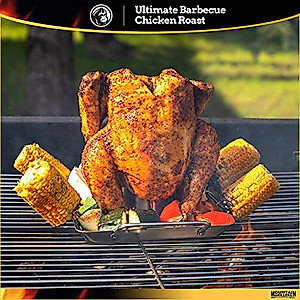 MOUNTAIN GRILLERS Beer Can Chicken Roaster Stand - Stainless Steel Holder - Barbecue Rack for The Grill, Oven or Smoker - Dishwasher Safe - Includes 4 Vegetable Spikes
