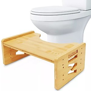 PRAGYM Toilet Stool, Poop Stool for Bathroom, Multi-Height & Angle Adjustable Bamboo Potty Stool for Adults & Kids, Stable 7” Toilet Step Squat Stool with Non-Slip Mat, Large Groove Fit All Toilets