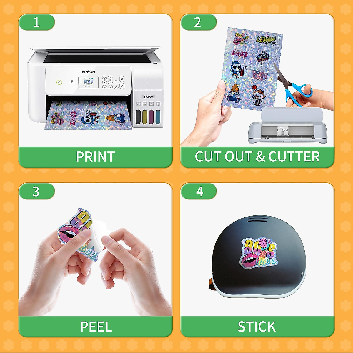 Printable Holographic Sticker Paper 30 sheets Vinyl Rainbow Sticker Paper for Inkjet & Laser Printer, Dries Quickly Waterproof Sticker Paper - 8.5 x 11 Inch-6 style for 5 sheets each