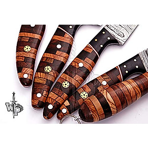World Points WP-007 Custom Handmade Damascus Professional kitchen Chef knives set-5-Piece (Olive & Rose Wood)