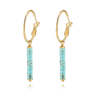 SOFYBJA Gold Huggie Hoop Drop Dangle Earrings Turquoise Beads Gemstone Earrings Boho Handmade Lightweight Jewelry for Women