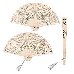 Emsiok 3 PCS Wooden Folding Fan, Vintage Wooden Fan Handheld Folding Fans Sandalwood Hand Fan Wooden Hand Fan Chinese Sandalwood Fan with Tassel for Women Foldable Wedding Favors Baby Shower