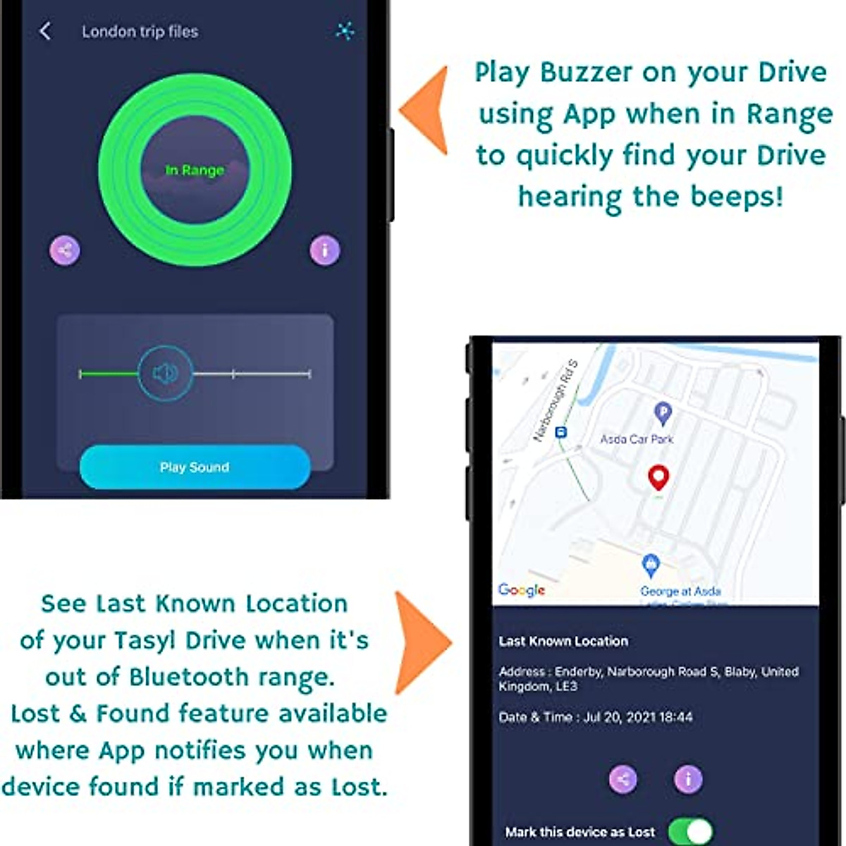 TASYL Track 128 GB USB 3.1 Flash Drive, with Bluetooth Tracker, Find Your Drive Quickly & See Last Known Location with Tasyl App, Up to 210 MB/s Read, Free USB C Adapter, Orange