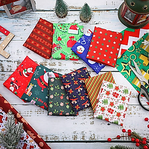 60 Pieces Christmas 10 x 10 Inch Fabric Bundles Sewing Quilting Fabric Happy Christmas Santa Claus Elk Snowflake Christmas Tree Printing Fabric Squares Craft Fabric for Patchwork Sewing DIY Party