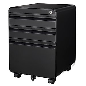 AFAIF 3 Drawer Mobile Locking File Cabinet,Metal Filing Cabinets for Home Office,Small Rolling File Cabinet Under Desk Office Drawer Storage Cabinet fits Letter/Legal/A4 Size,Black