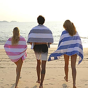 HENBAY Fluffy Oversized Beach Towel - Plush Thick Large 70 x 35 Inch Cotton Pool Towel, Rose Red Striped Quick Dry Swimming Cabana Towel