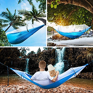 HAHASOLE Camping Hammock with Mosquito Net - Includes Tree Straps & Carabiners - Ripstop Nylon Lightweight & Portable Travel Bed Set with Bug Net for Hiking Backpacking Beach, Easy Setup Outdoor Gear