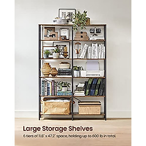 VASAGLE 6-Tier Tall Bookshelf, Bookcase, Large Metal Shelf, 11.8 x 47.2 x 67.9 Inches, for Living Room, Kitchen, Pantry, Study, Home Office, Rustic Brown and Black ULLS114B01
