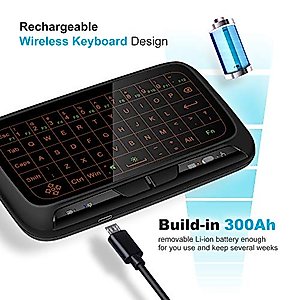 ILEBYGO 2.4Ghz Mini Wireless Keyboard Touchpad Combo with 3 Level Backlit Rechargeable Full Screen Remote Control for Android TV Box, Projector, IPTV, HTPC, PC, Laptop