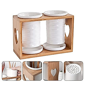 MAEPA Kitchen Utensil Holder Ceramic Utensils Crock Farmhouse Utensil Caddy Cutlery Storage Organizer with Stand for Kitchen Countertop
