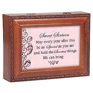 Cottage Garden Sweet Sixteen Every Year Special Woodgrain Rope Trim Jewelry Music Box Plays You are My Sunshine