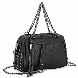 AlwaySky Women Gothic Handbag Rivet Purse Chain Satchels Shoulder Top-handle Crossbody Bag Black