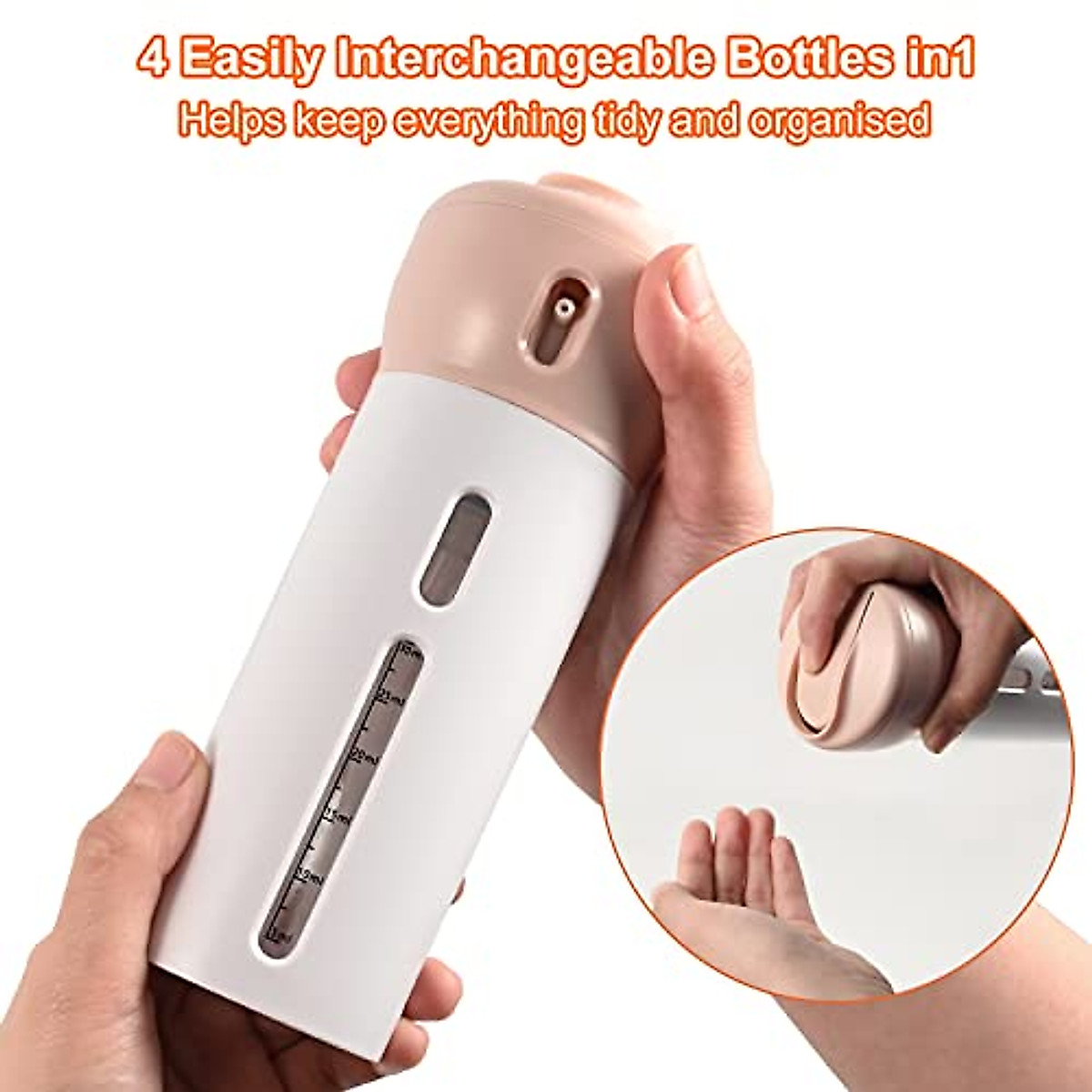 CHIVENIDO 4 in 1 Travel Dispenser, Travel Shampoo and Conditioner Dispenser, Refillable Travel Bottles for Toiletries, Muti Pump Bottle Toiletry Bottles for Traveling (Pink)