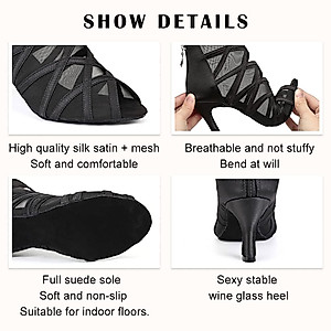 TINRYMX Women's Latin Dance Boots Ballrooom Salsa Tango Open Toe Performance Professional Dance Shoes, Model YCL445,Black-7.5CM,7.5(M) US