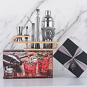 TONGTAIWQTJQ Bartender Kit Cocktail Shaker with Stylish Bamboo Stand,18-Piece Bar Tool Set with Recipes Booklet,Home Drink Mixer Set